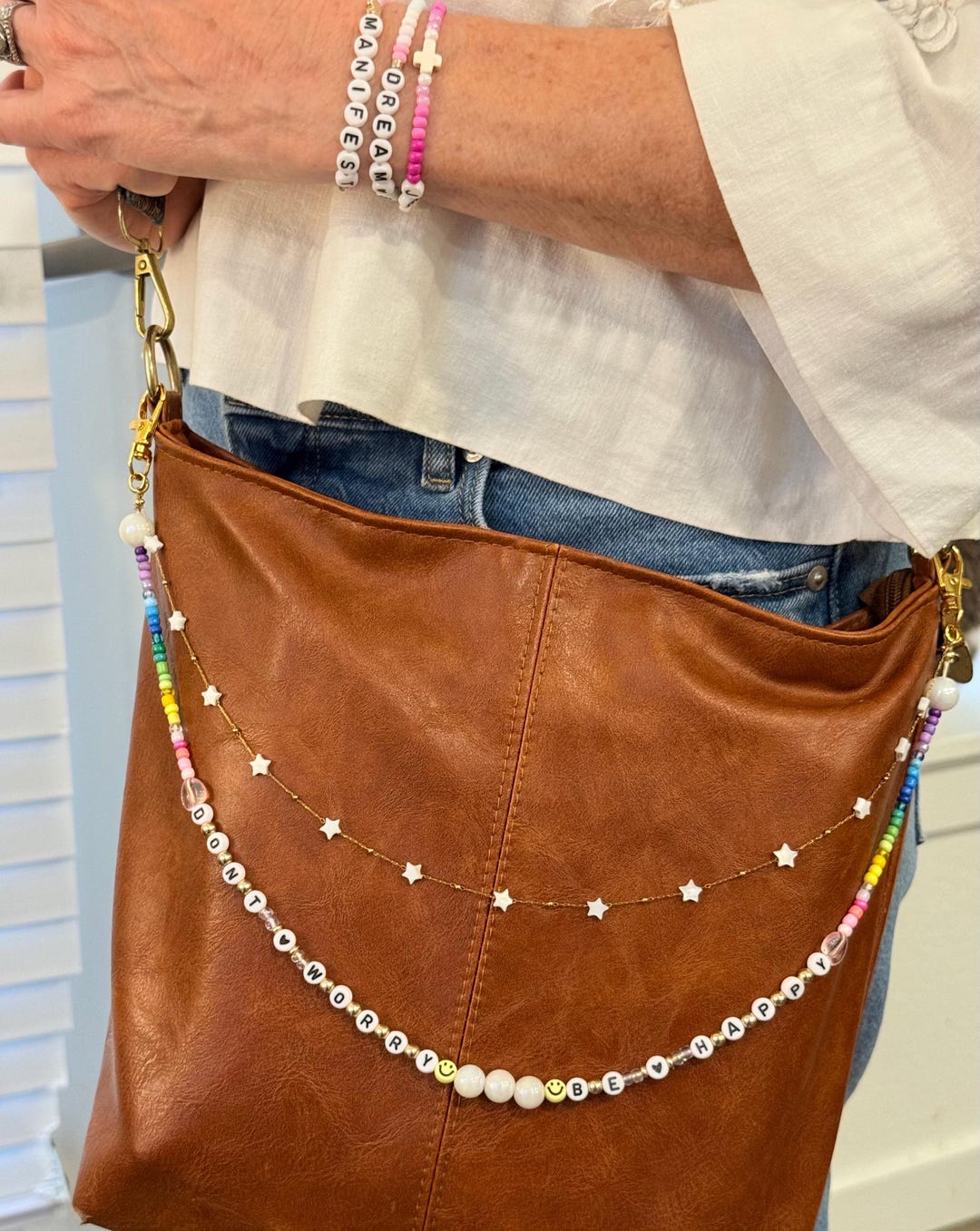 Beaded Bag Charm: Don't Worry Be Happy Purse Chain With Smiley Faces - Etsy