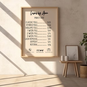 Lash Price List Editable Template, Beauty Room Decor, Lash Tech Decor ...