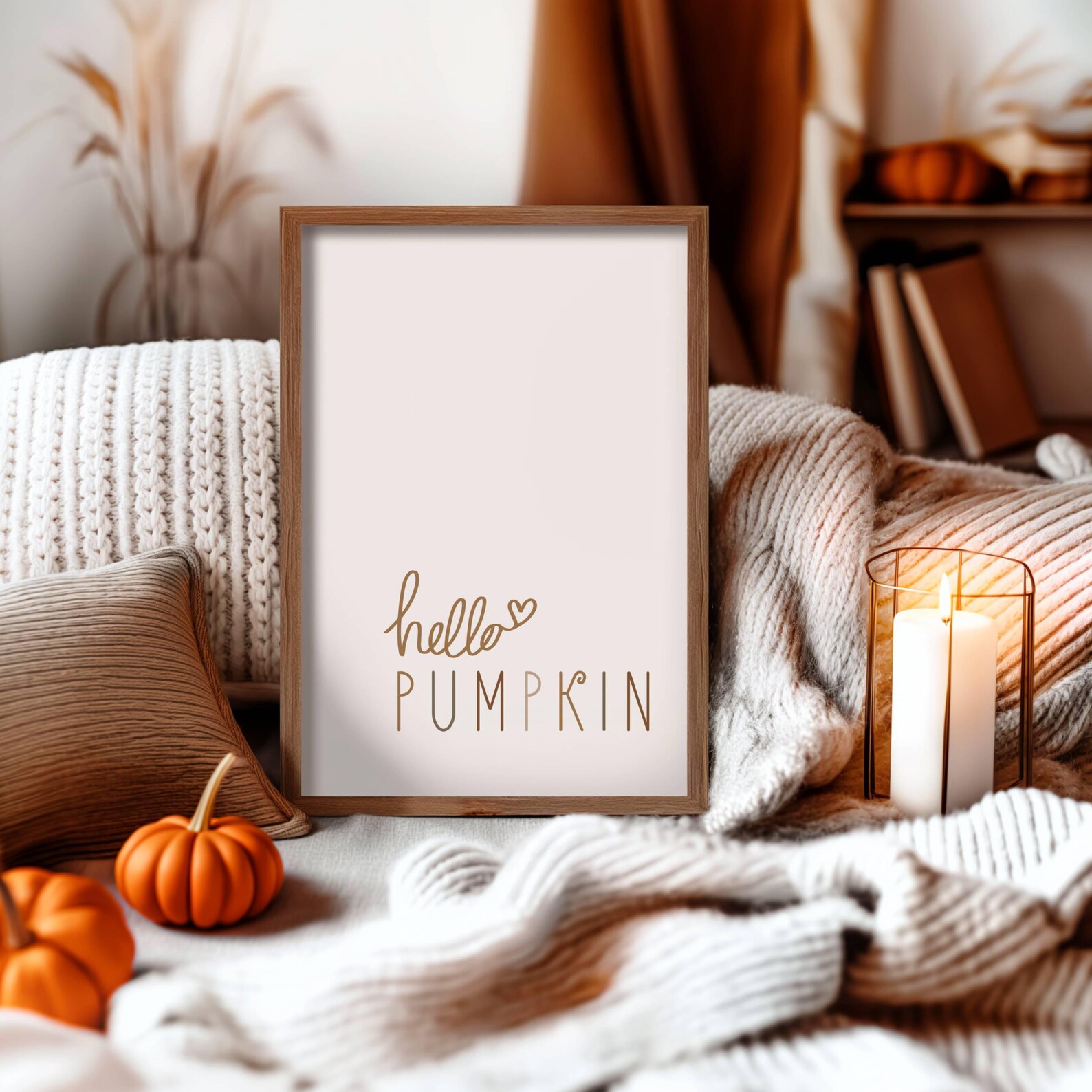 Hello Pumpkin Printable, Hello Pumpkin Wall Art Print, Fall Home Decor, Pumpkin Wall Decor ...