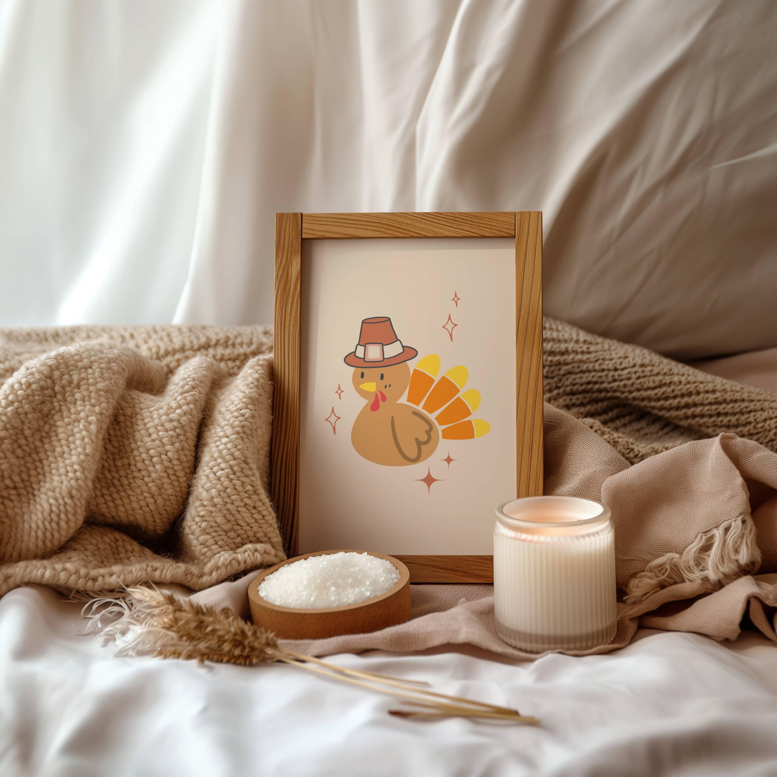 Thanksgiving Wall Art Print, Turkey Decor, Cute Turkey Wall Print, Fall ...