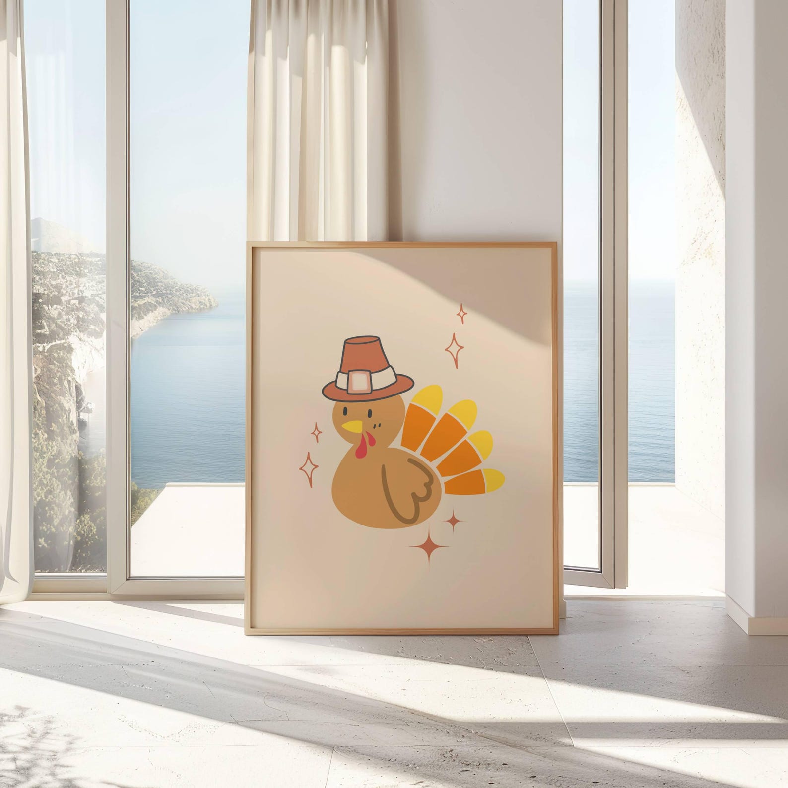 Thanksgiving Wall Art Print, Turkey Decor, Cute Turkey Wall Print, Fall ...