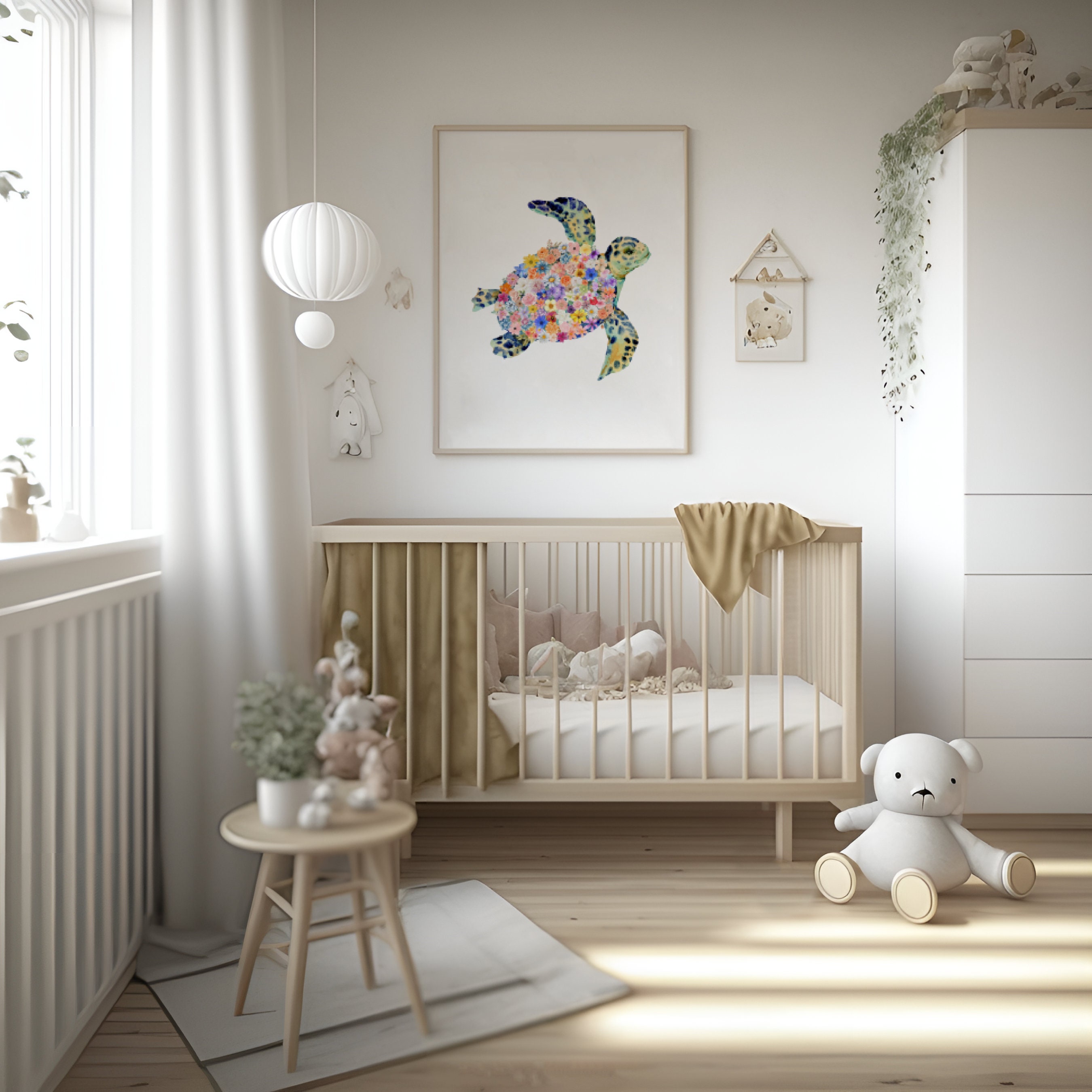 Turtle Print, Sea Turtle Decor, Watercolor Flowers, Sea Turtle ...