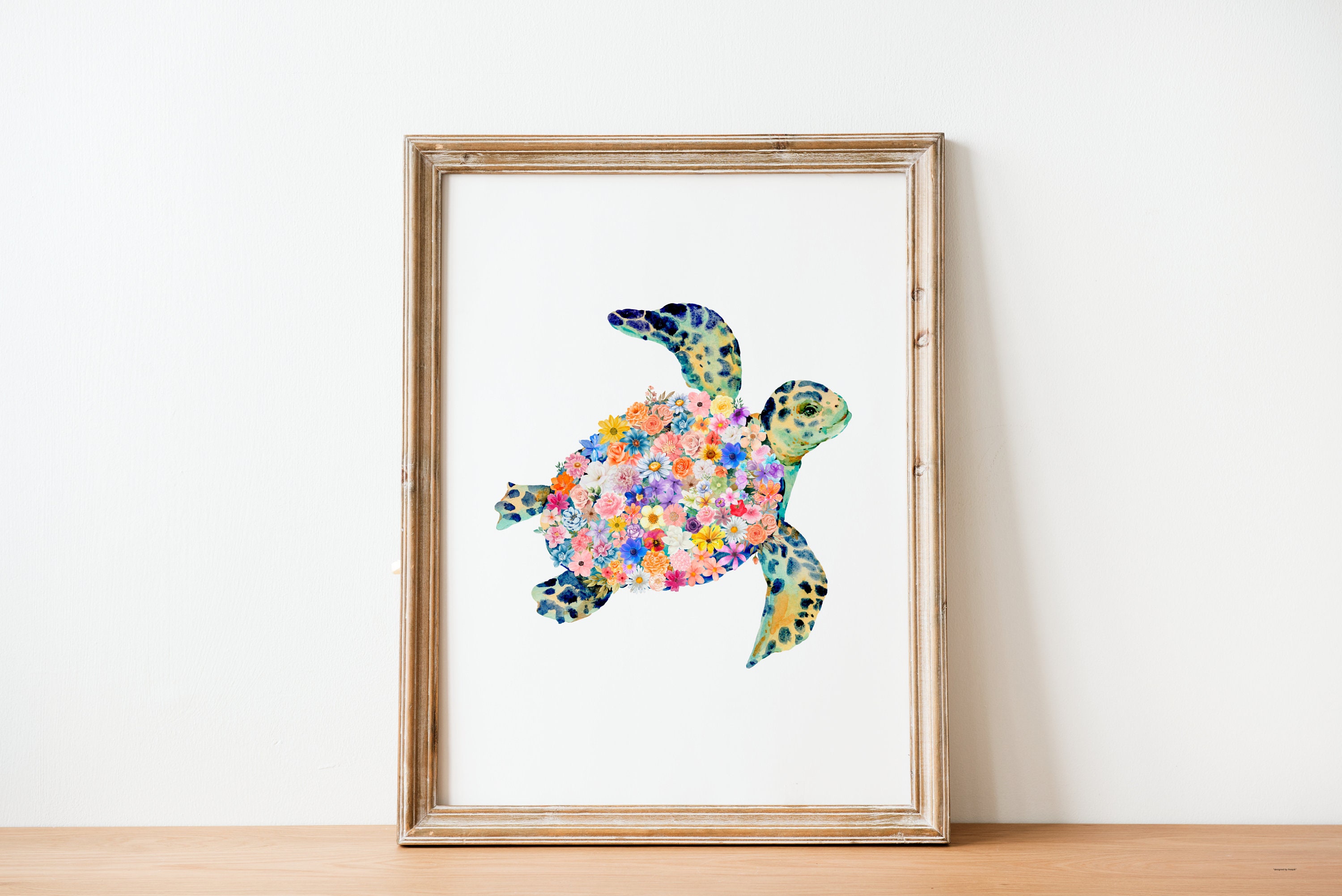 Turtle Print, Sea Turtle Decor, Watercolor Flowers, Sea Turtle ...