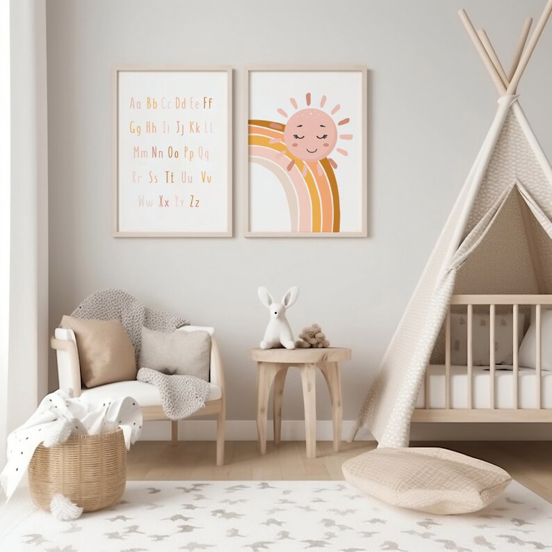 Boho Alphabet Print, Alphabet Decor, Alphabet Wall Art, Boho Nursery ...