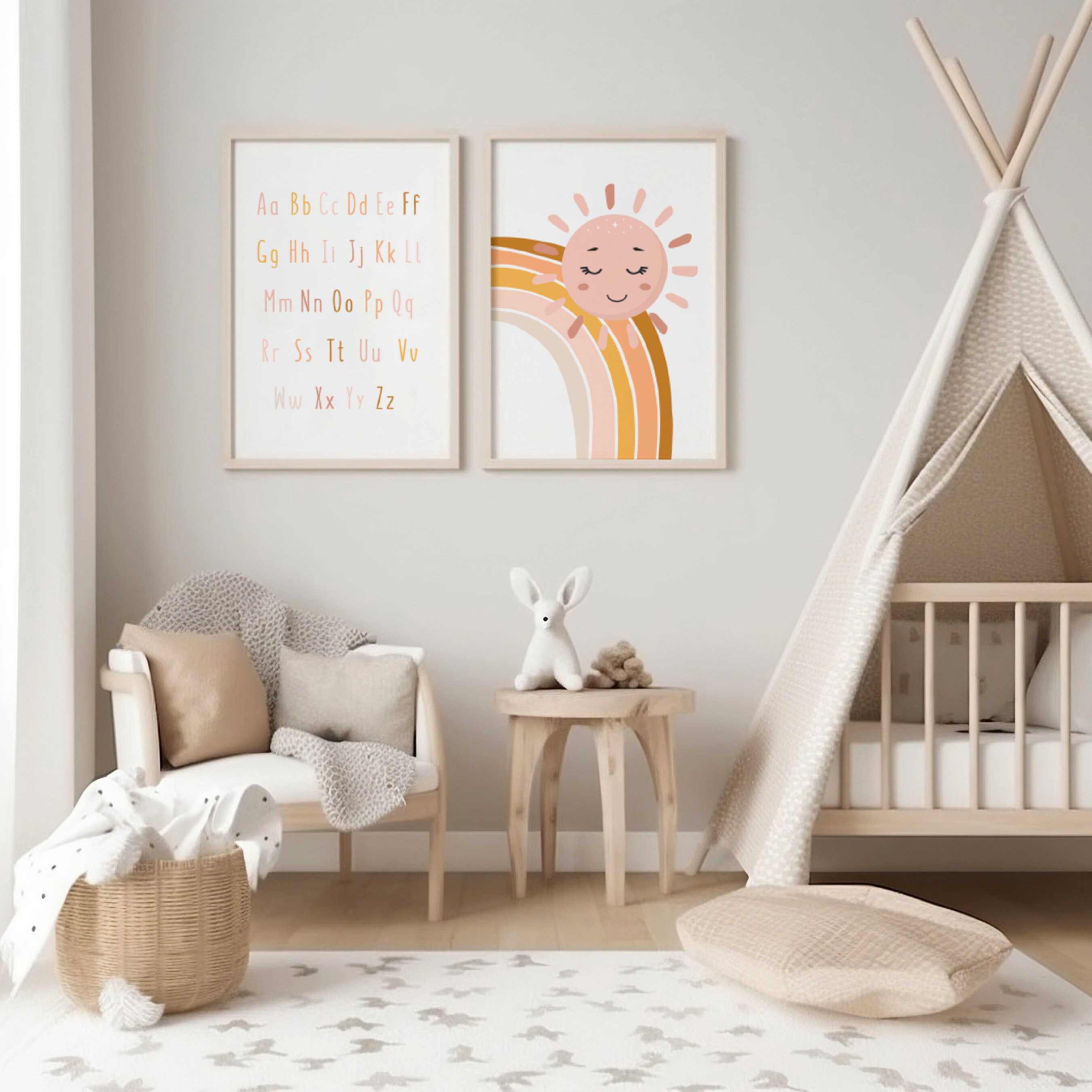 Boho Alphabet Print, Alphabet Decor, Alphabet Wall Art, Boho Nursery ...