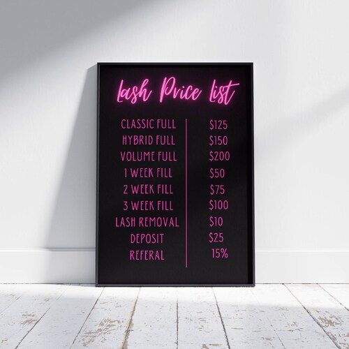 Lash Price List Editable Template Beauty Room Decor Lash - Etsy