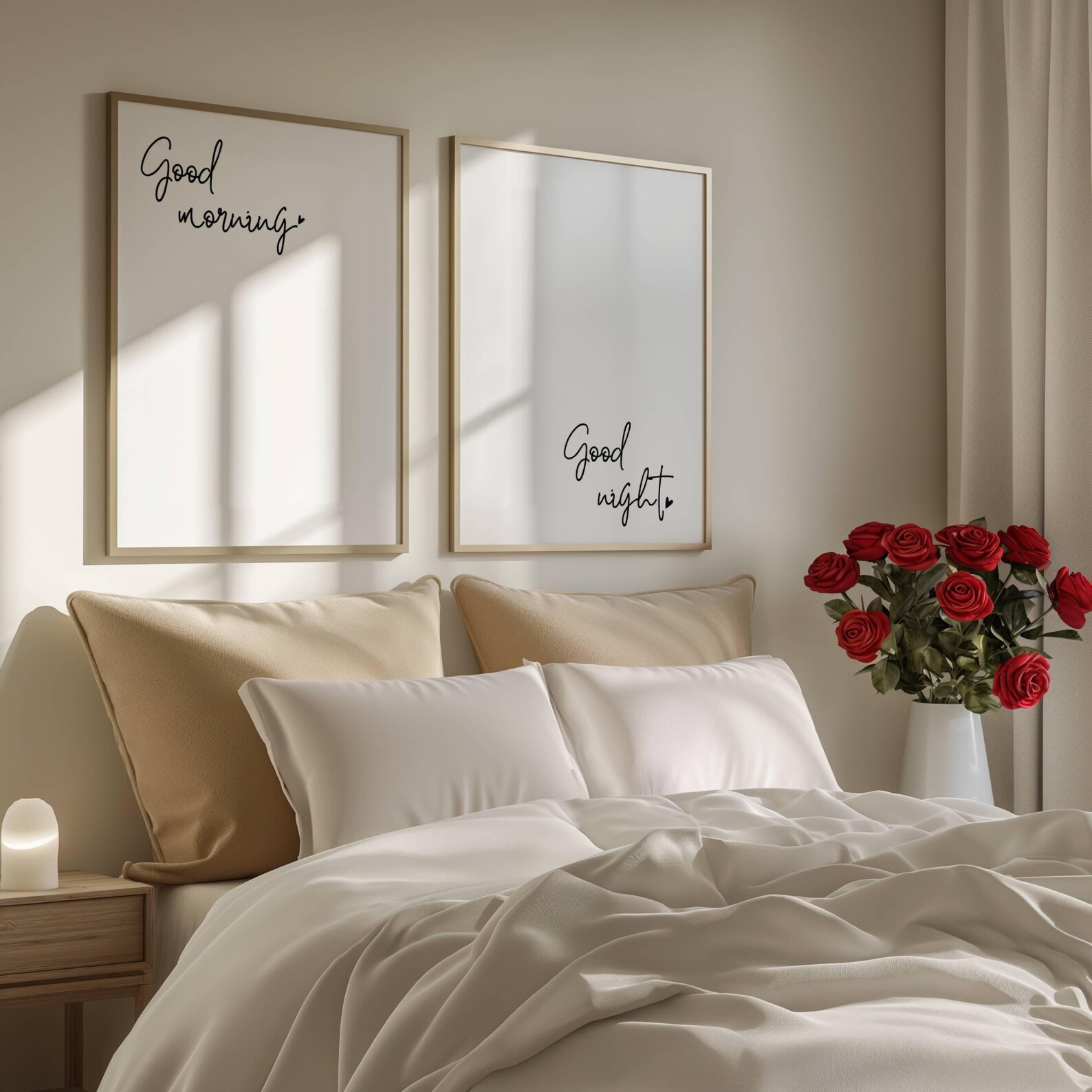 Good Morning Good Night Print, Over the Bed Decor, Bedroom Prints ...