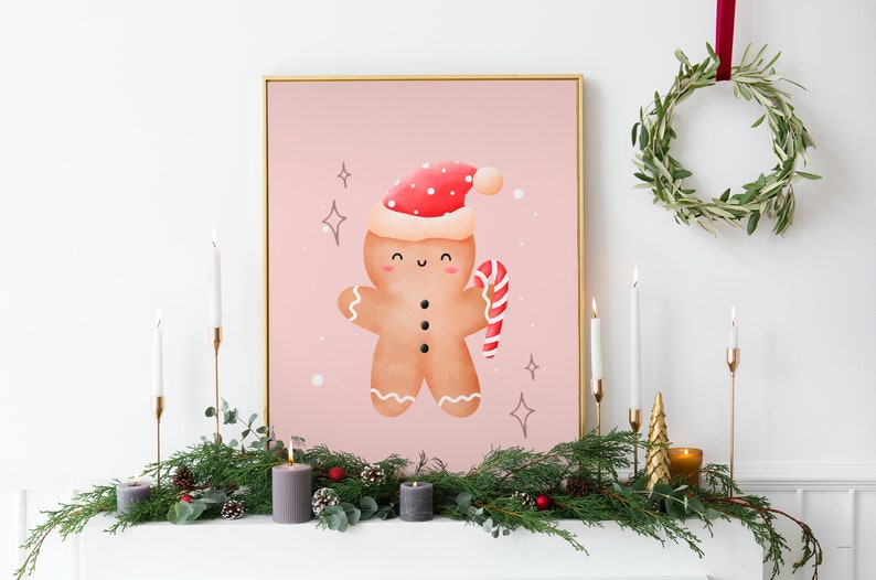 Gingerbread Man Wall Art, Holiday Decor, Christmas Prints, Gingerbread ...