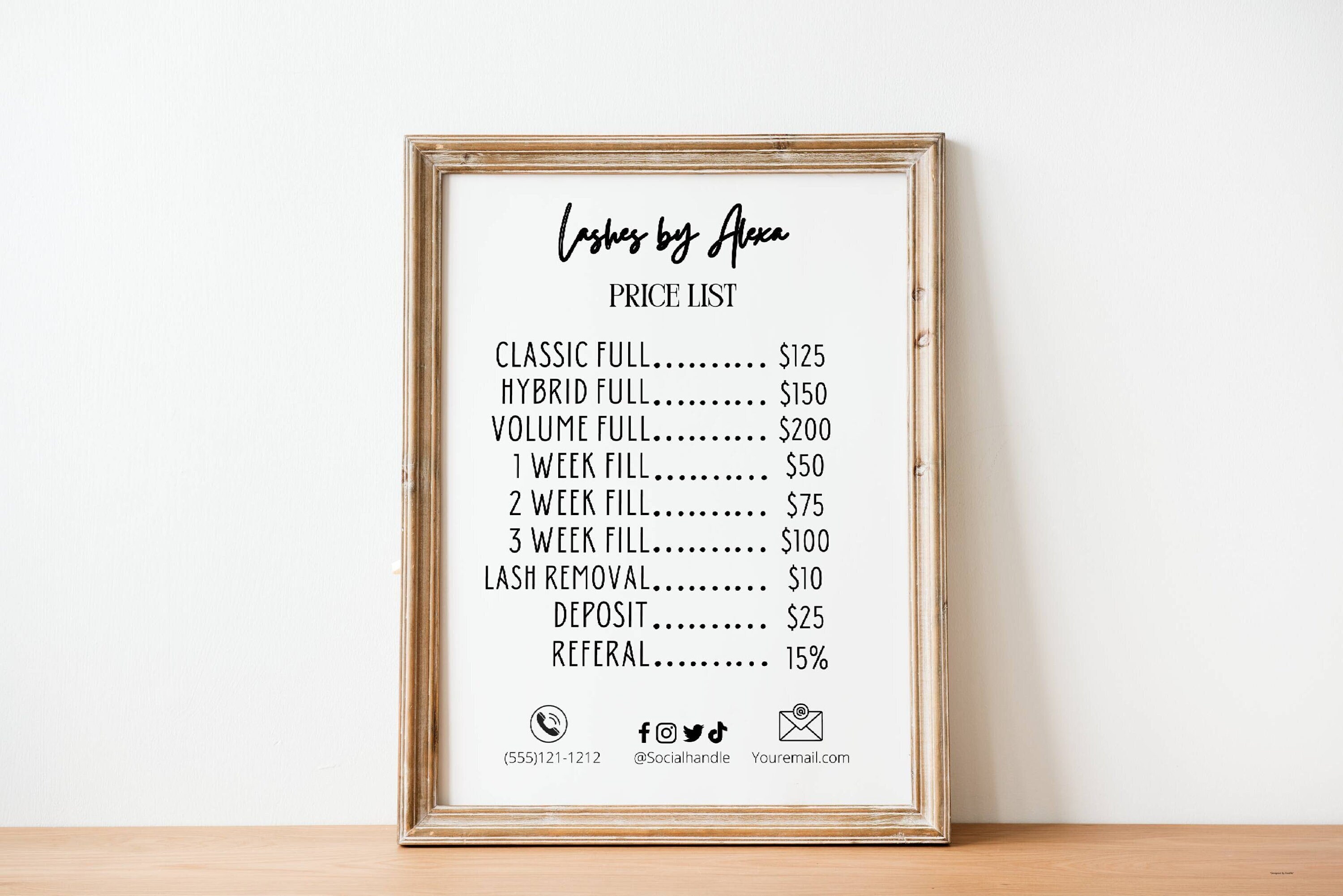 Lash Price List Editable Template Beauty Room Decor Lash - Etsy
