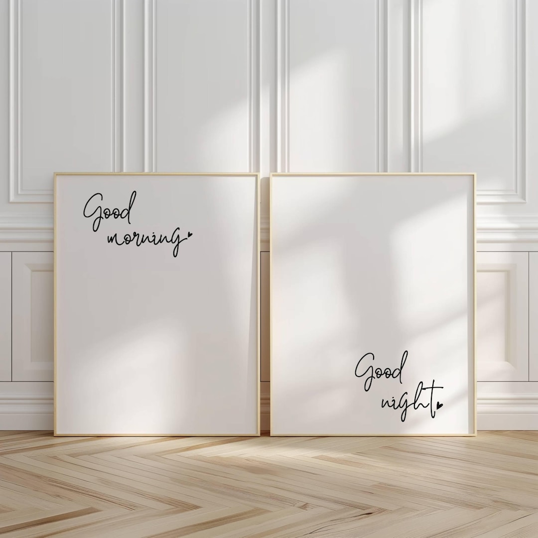 Good Morning Good Night Print, Over the Bed Decor, Bedroom Prints ...