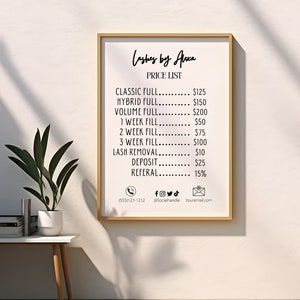 Lash Price List Editable Template, Beauty Room Decor, Lash Tech Decor ...