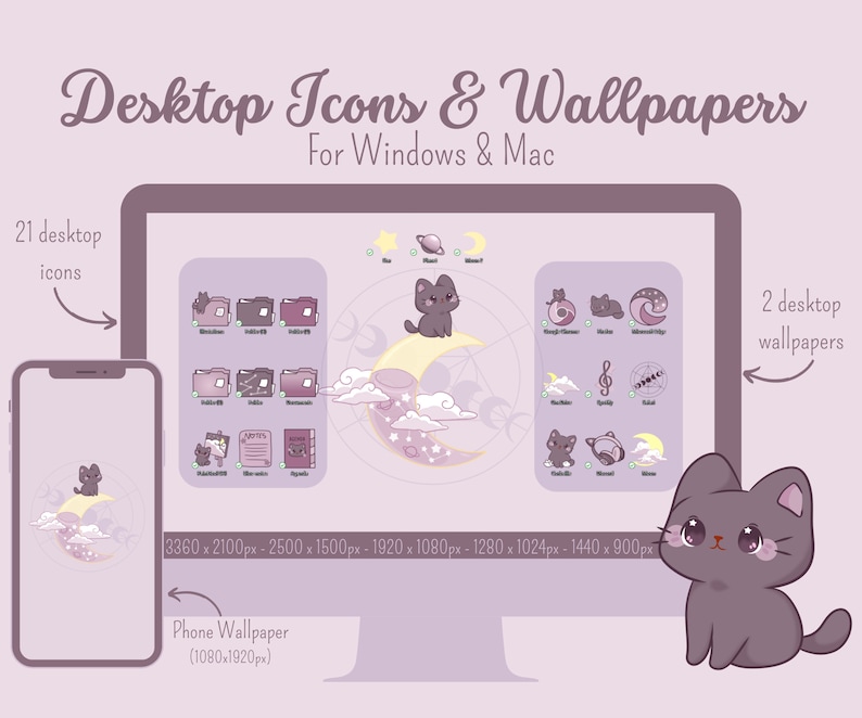 Windows and Mac Celestial Theme, Cute Desktop Icons and Wallpapers ...