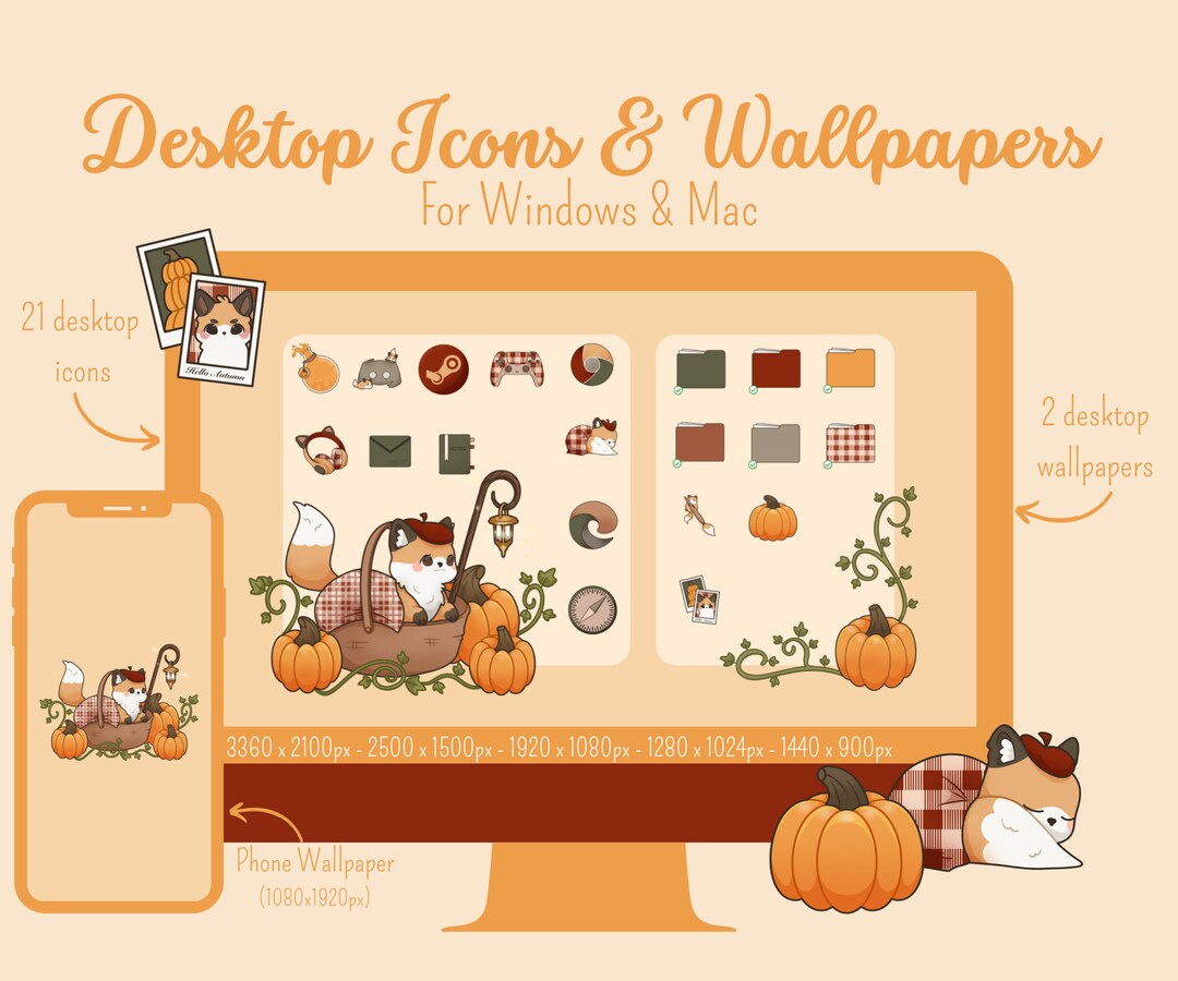 Autumn 2023 Theme for Windows and Mac, Cute Wallpaper and Icons ...