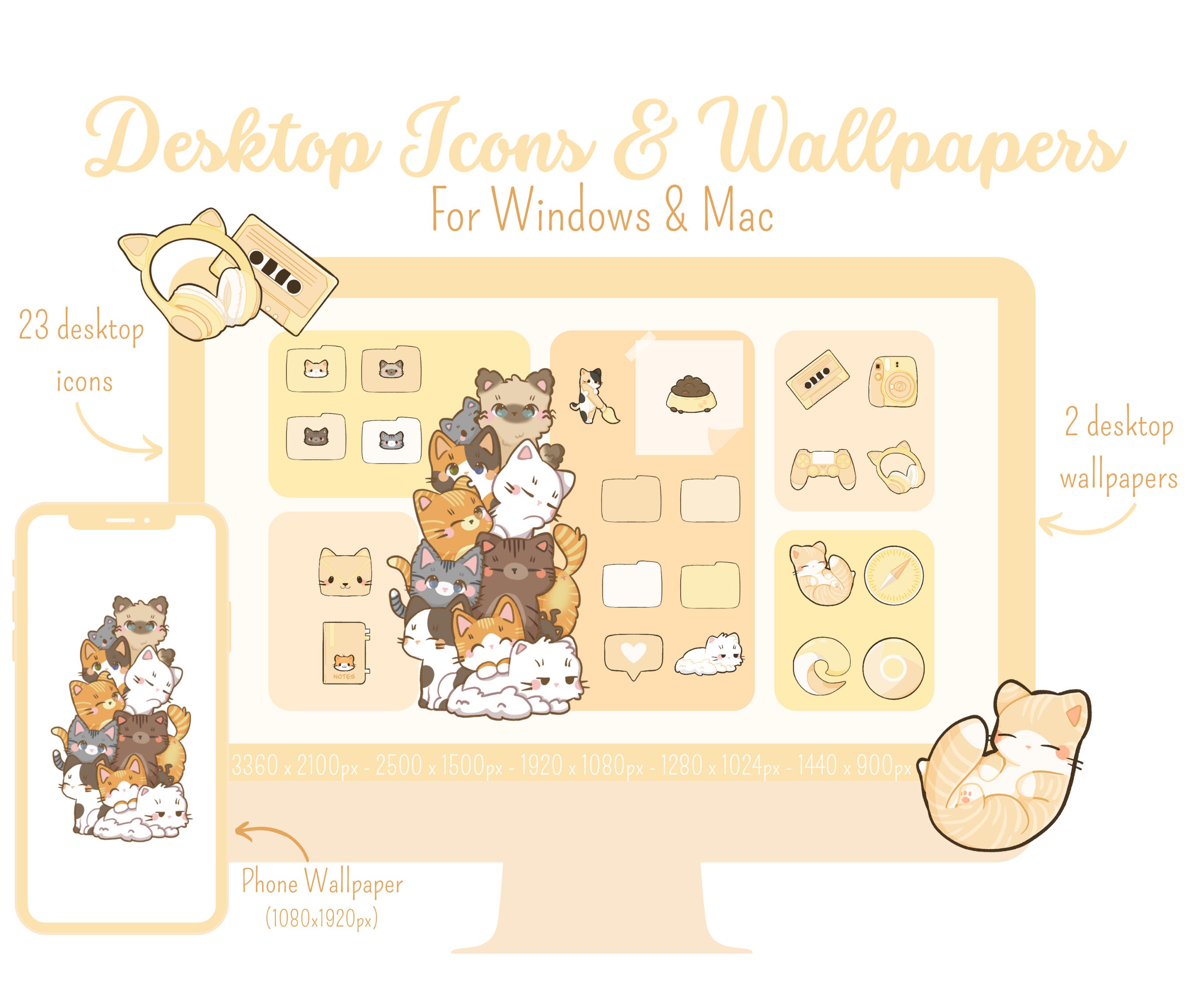 Cute Cats Theme for Windows and Mac Computers, Cute Desktop Wallpaper ...