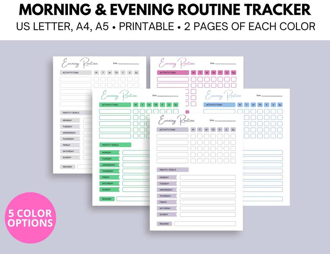 Morning and Evening Routine Tracker, Morning Habits, Evening Habits ...