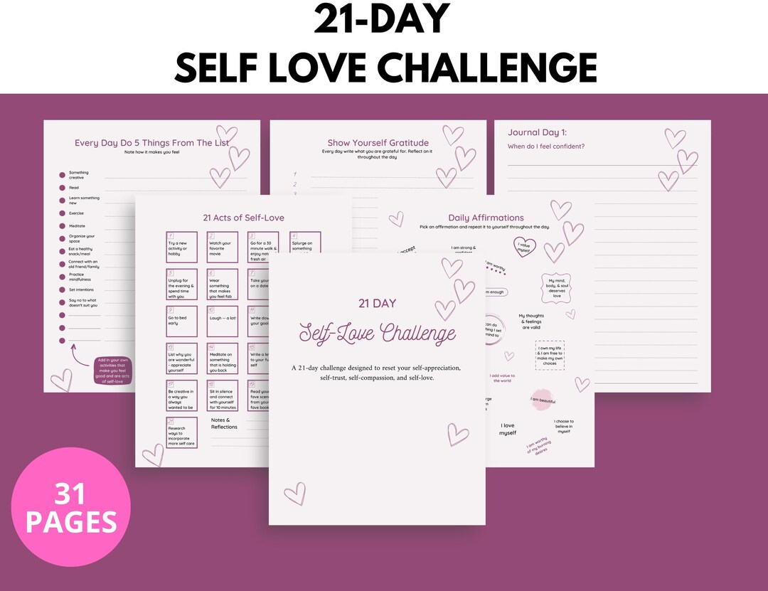 21-day Self Love Challenge, Self Care, Journal Prompts - Etsy