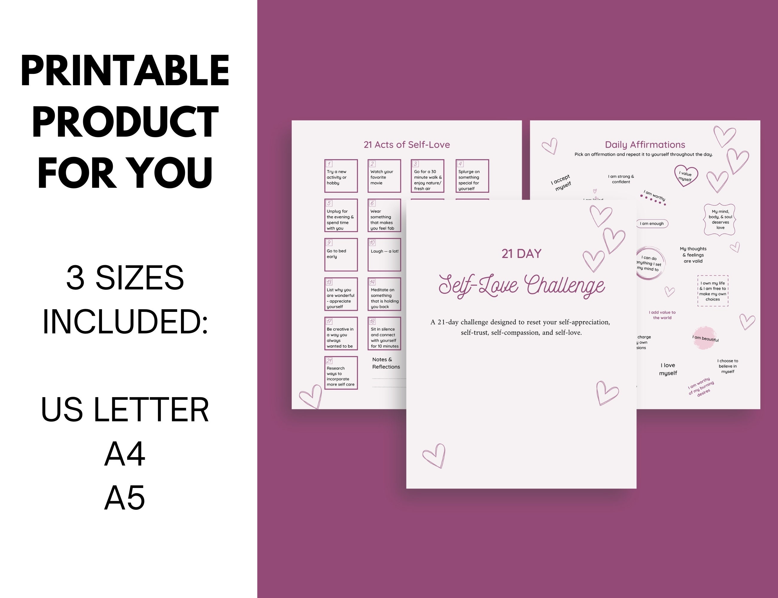 21-day Self Love Challenge, Self Care, Journal Prompts - Etsy