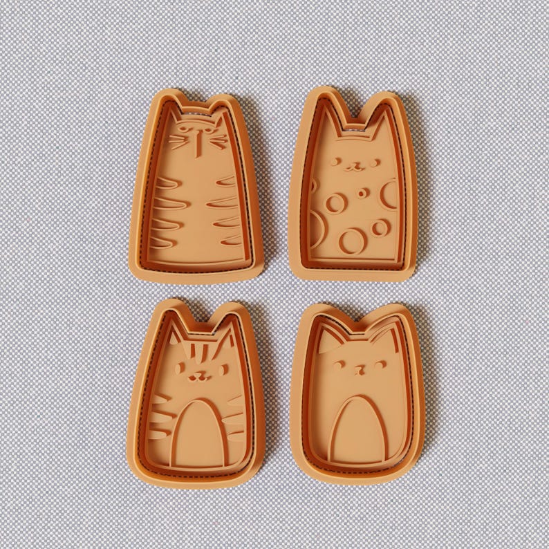 Cats Cookie Stamp and Cutters Set | Animal Cookie Cutter Stamp Set ...