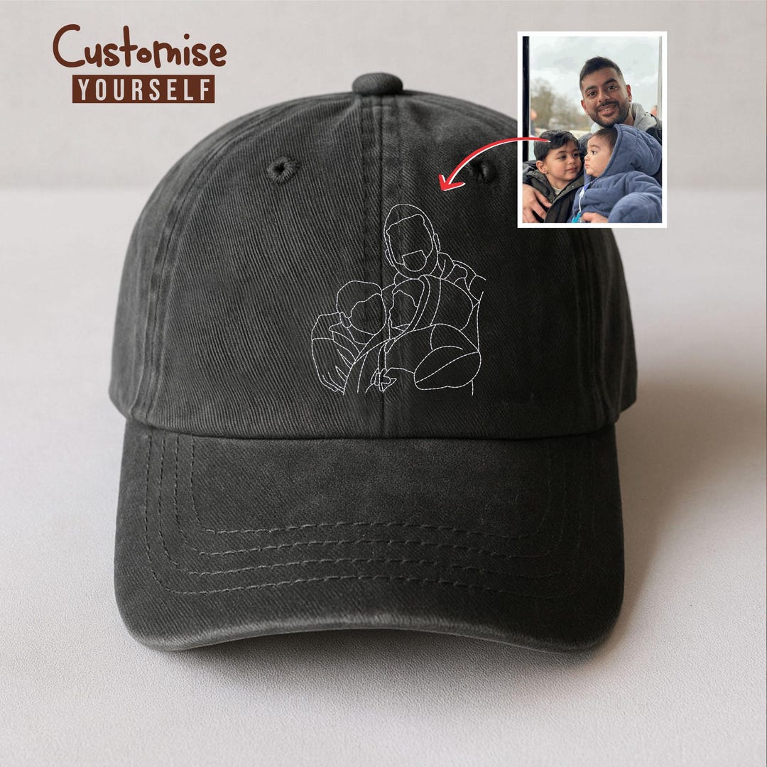 Personalised Outline Portrait Dad Cap, Custom Embroidered Family Photo ...
