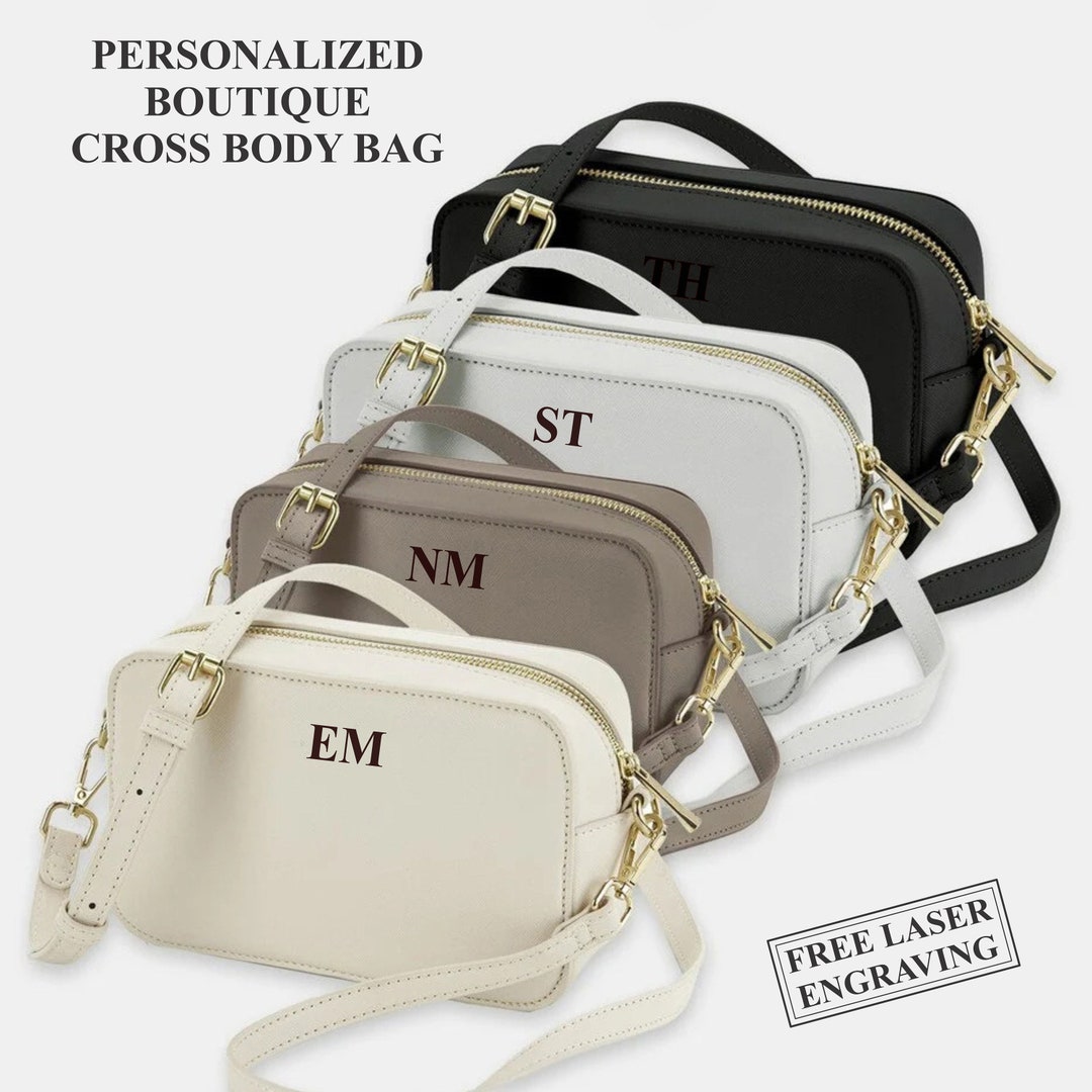 Personalised Black Crossbody Bag Engraved Initials Vegan Leather ...