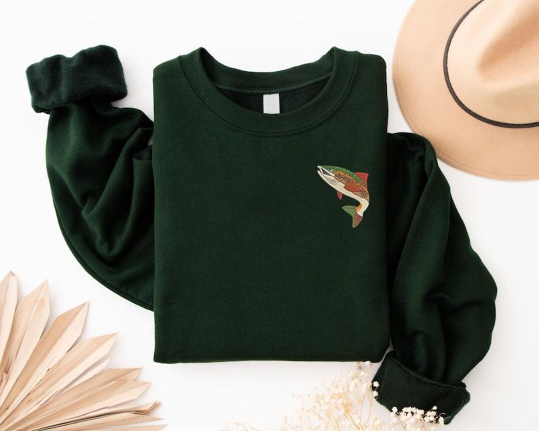Brook Trout Fish Sweatshirt, Embroidered Fish Crewneck Sweatshirt ...
