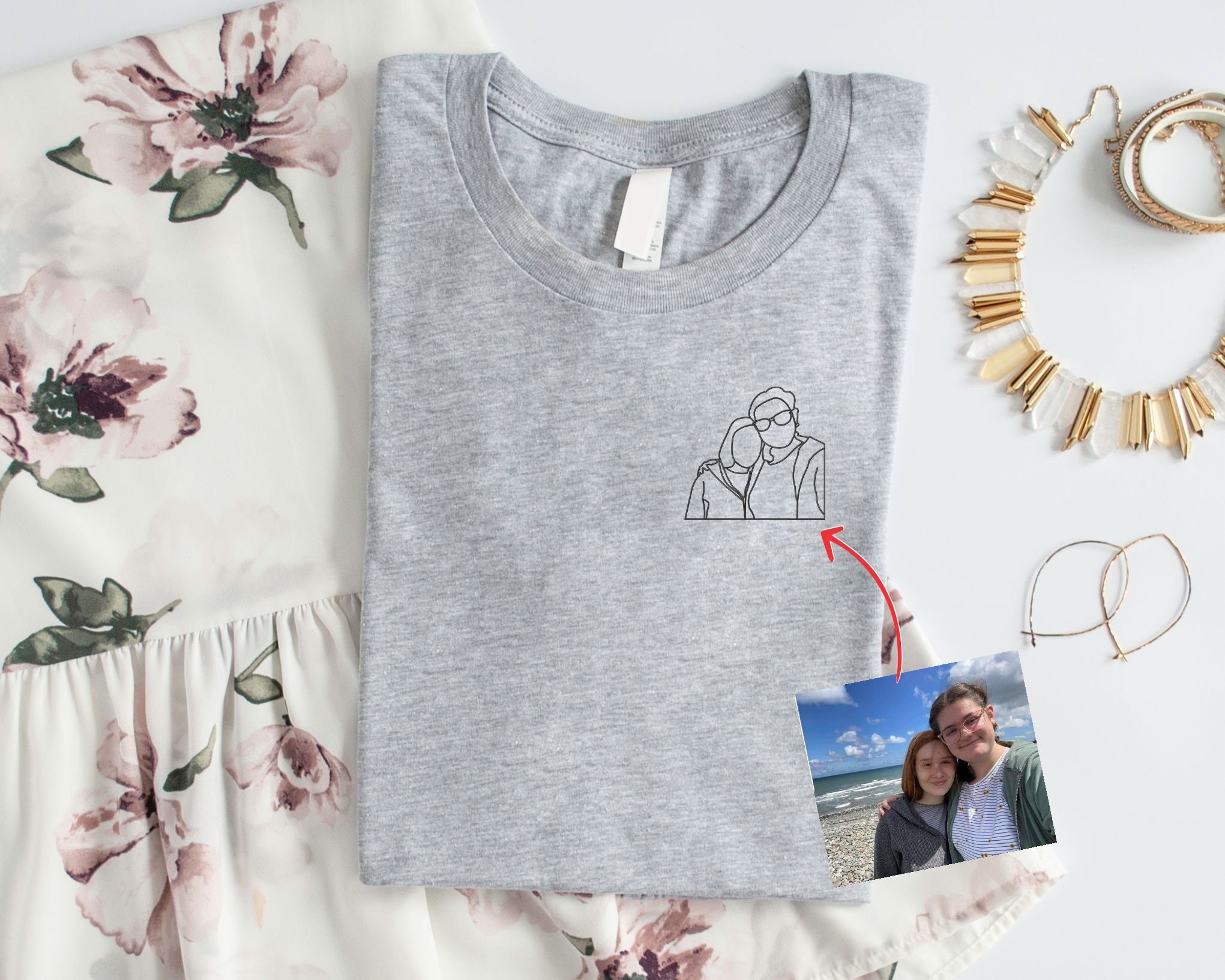 Outline Portrait Embroidered T Shirt Custom Line Portrait - Etsy