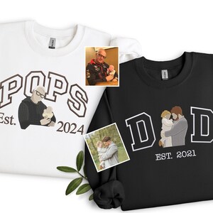Custom Dad Embroidered Portrait Sweater, Daddy Photo Drawing Sketch ...