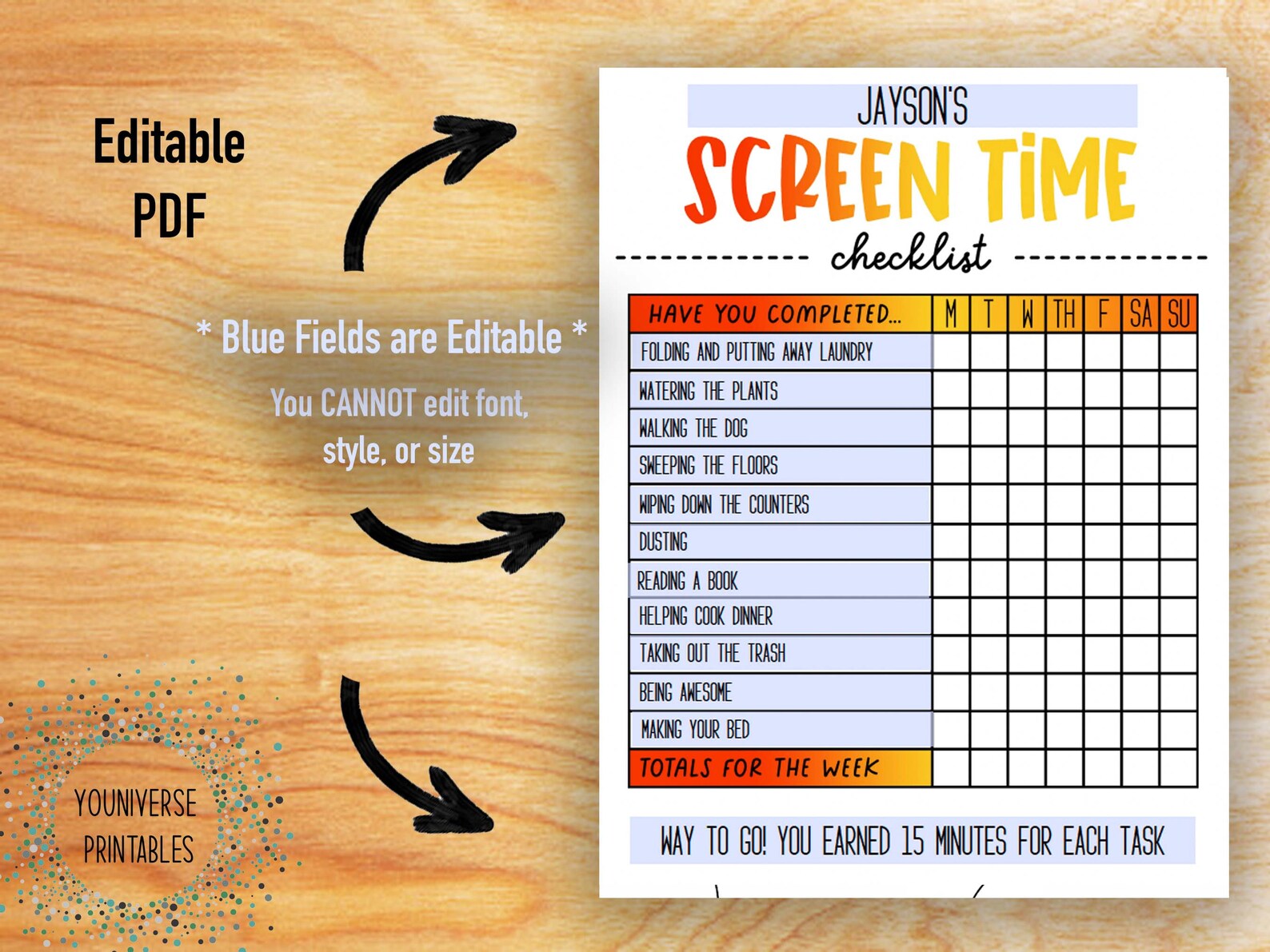 Screen Time Checklist, Editable Pdf, Summer Checklist, Kids Screen Time ...