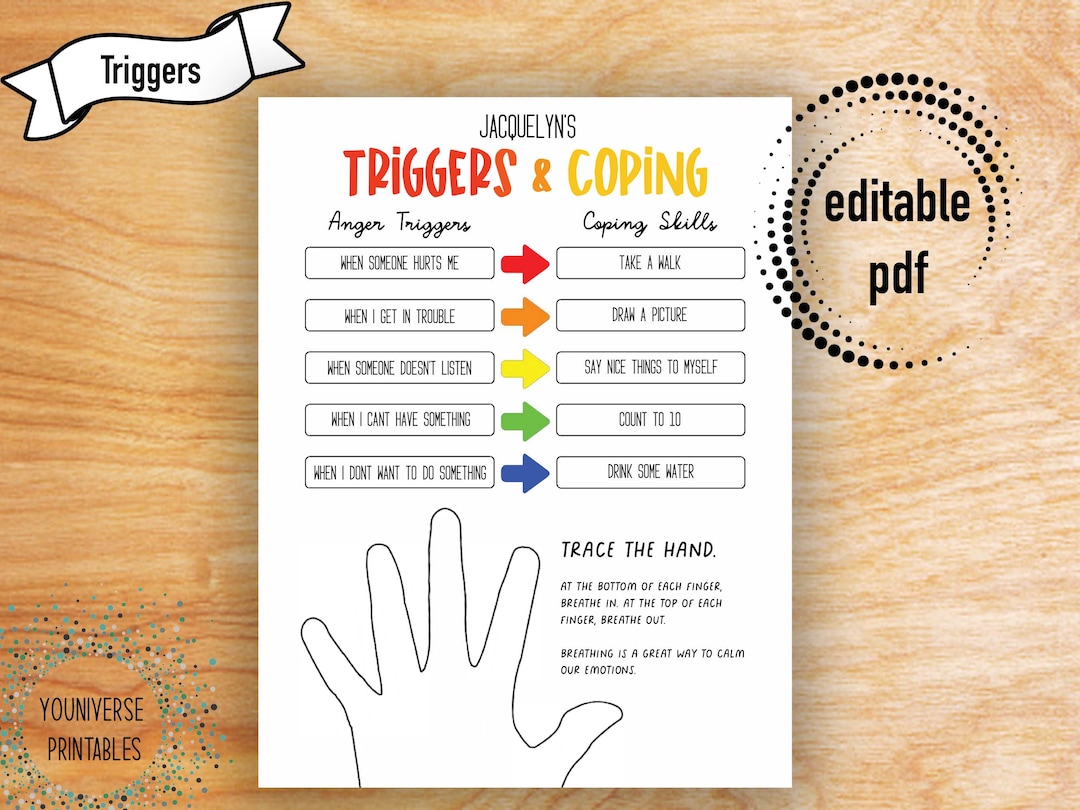 Triggers and Coping Worksheet, Editable Pdf, Mental Health, Mood ...