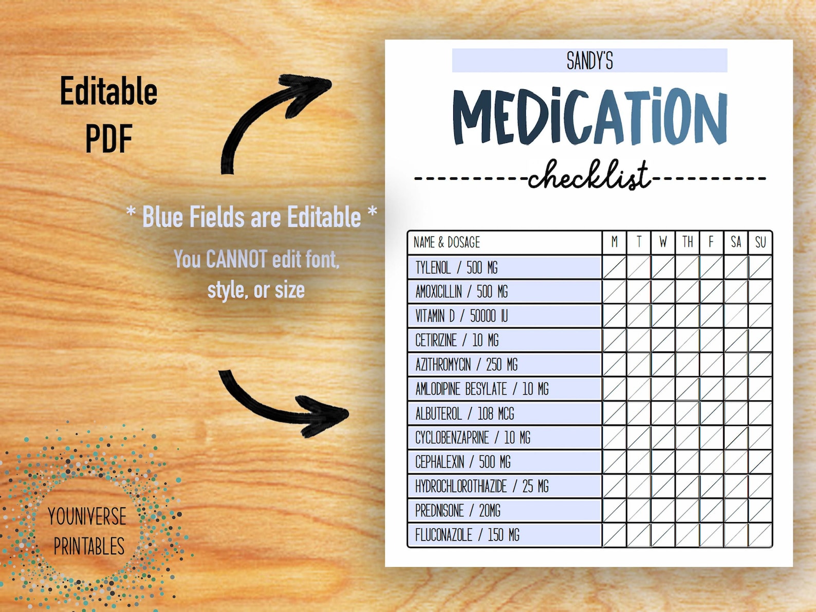Medication Checklist, Editable Pdf, Instant Download, Caregiver Planner ...