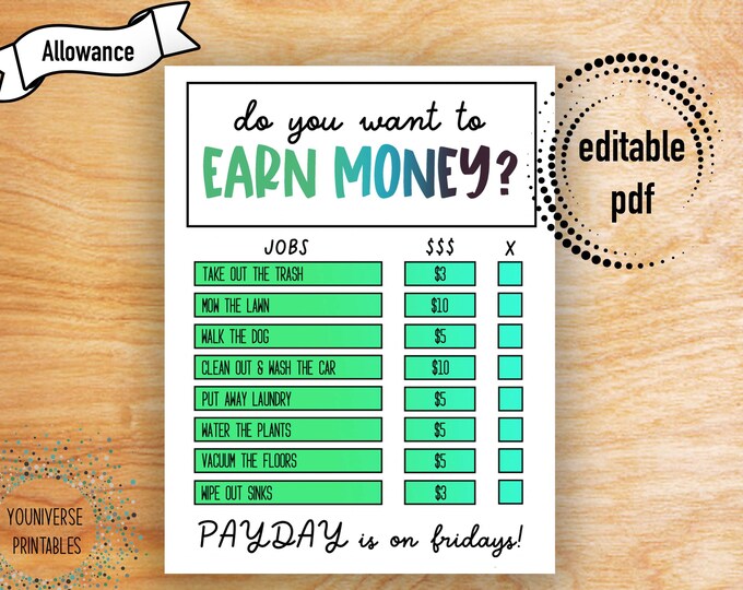 Google Allowance Chore Chart, Chore Chart for Kids, Family Allowance ...