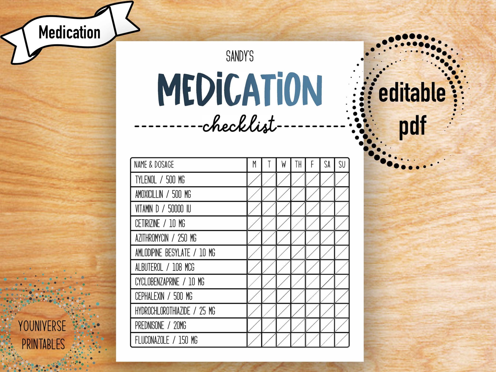Medication Checklist, Editable Pdf, Instant Download, Caregiver Planner ...