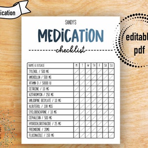 Medication Checklist, Editable Pdf, Instant Download, Caregiver Planner ...