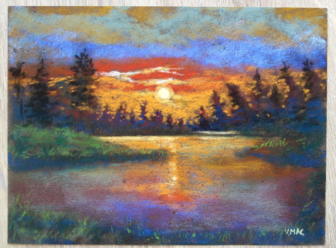 Sunset Painting Original Soft Pastel Painting Night Trees - Etsy