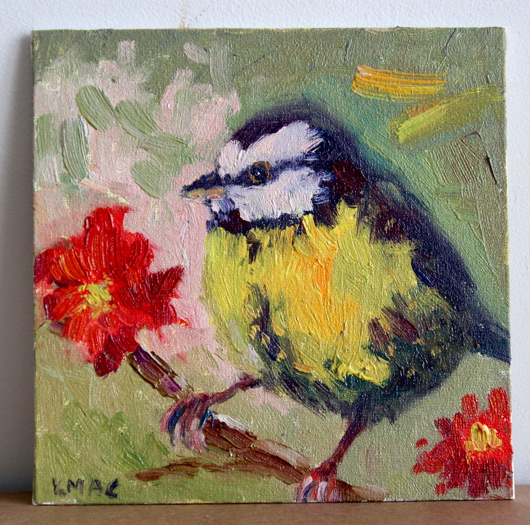 Original Bird Oil Painting Titmouse Small Impasto Artwork 6x6 Inch - Etsy