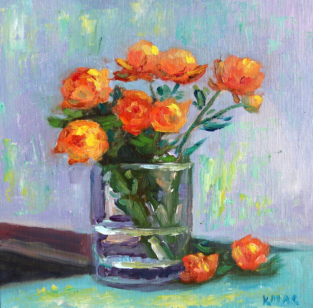 Flowers Oil Painting Original Floral Still Life Modern Art 8x8 - Etsy