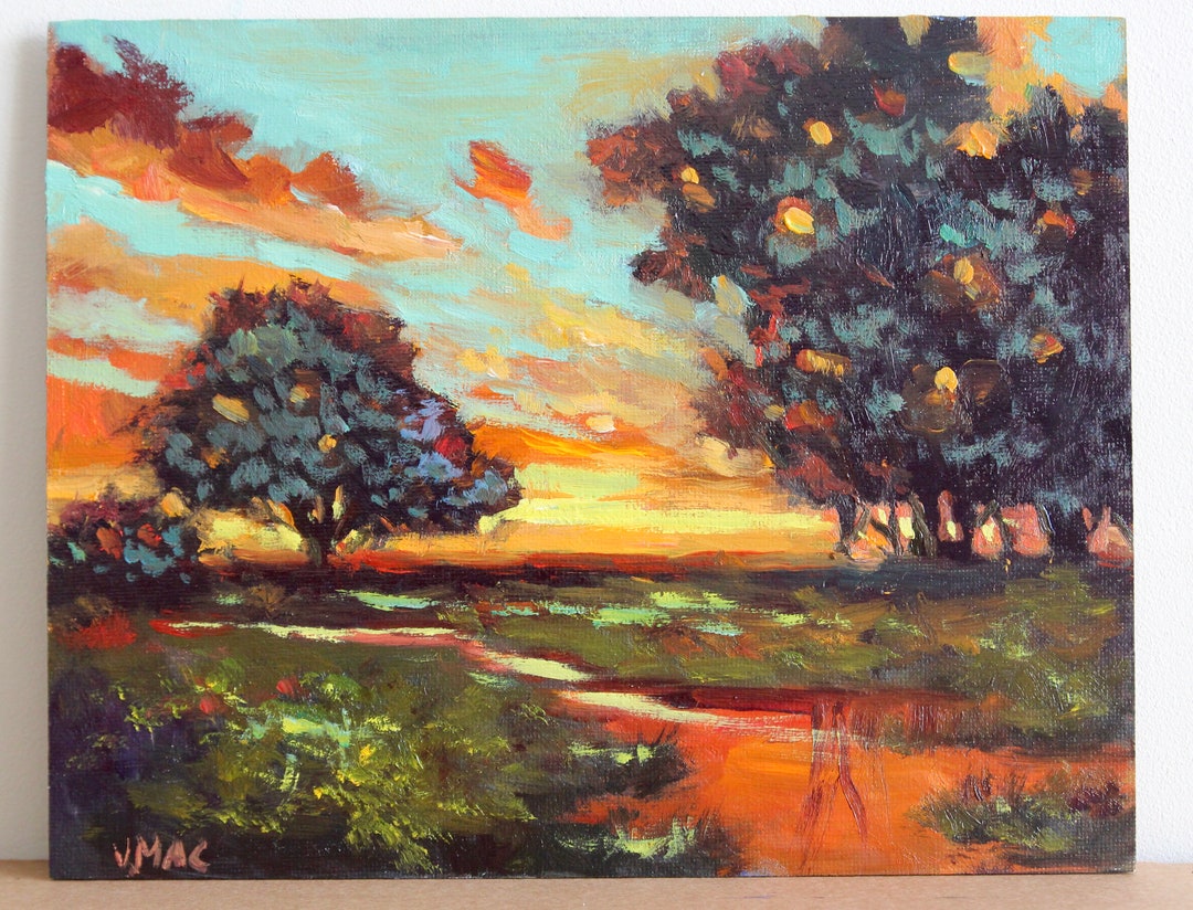 Sunset Painting Original Oil Landscape Palette Knife Artwork - Etsy