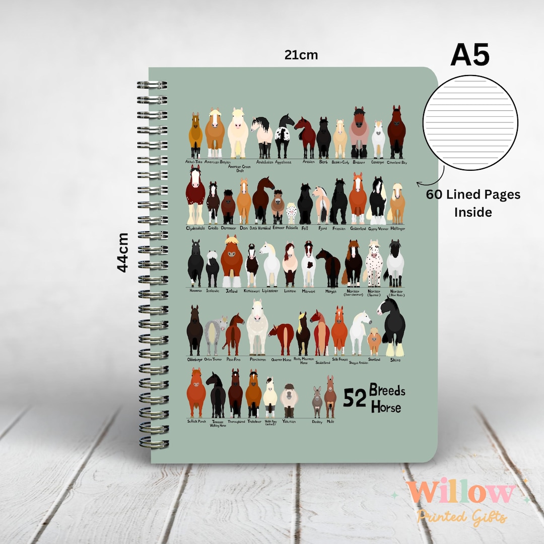 Horse Breeds Notebook Gift, Horse Themed Journal, Gift for Horse Lover ...