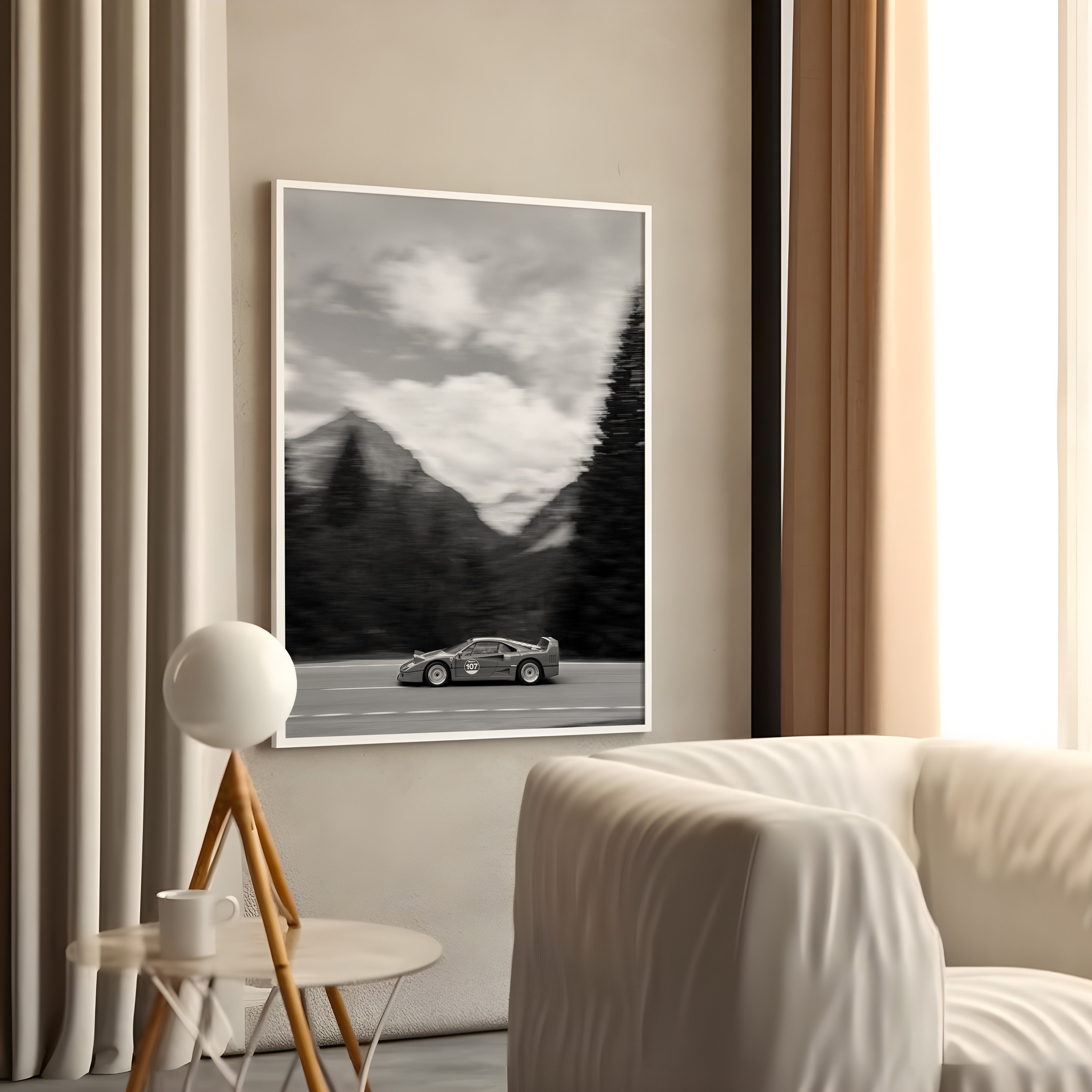 Ferrari F40 Driving Poster in the Swiss Alps,ferrai F40 Print,black and ...