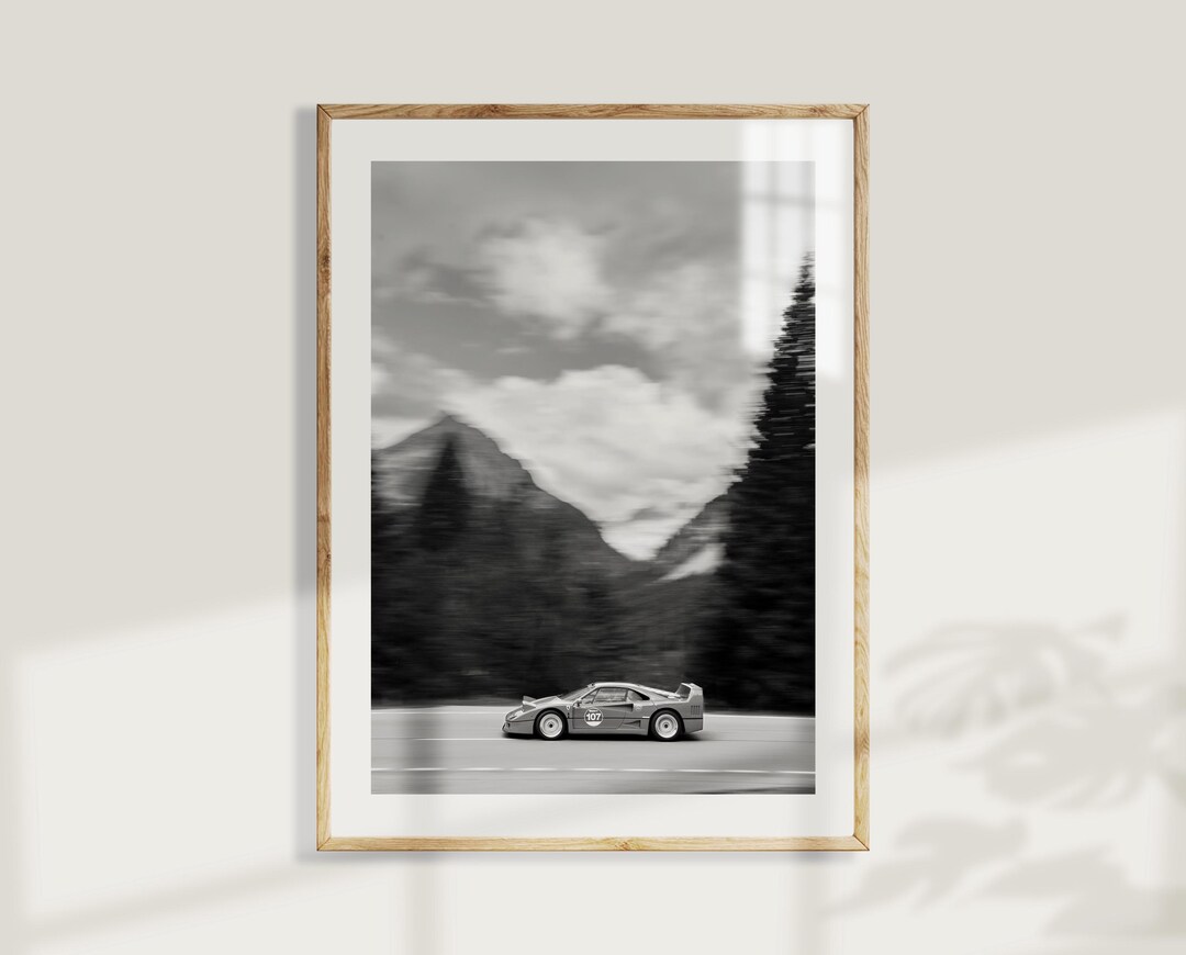 Ferrari F40 Driving Poster in the Swiss Alps,ferrai F40 Print,black and ...