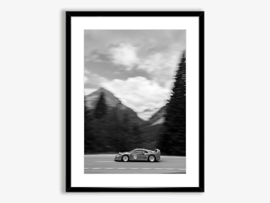 Ferrari F40 Driving Poster in the Swiss Alps,ferrai F40 Print,black and ...