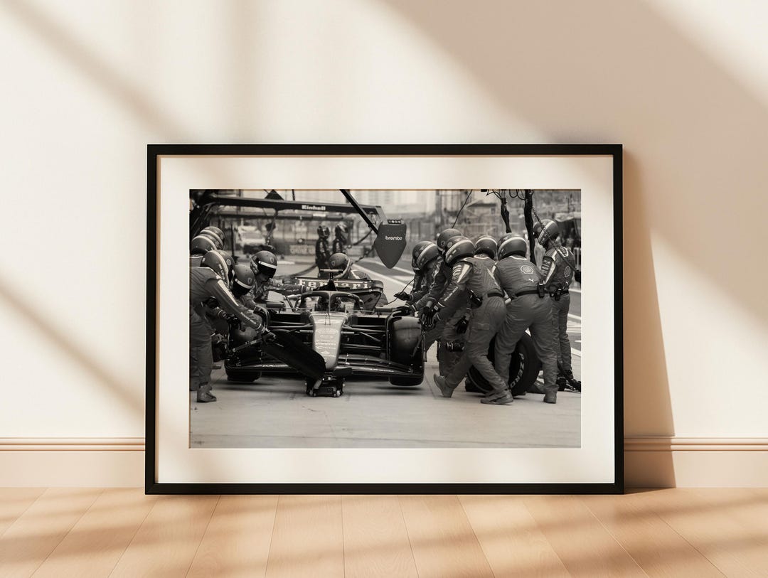 Ferrari F1 Pit Stop Poster Download, Black White F1 Wall Art, Boy Room ...