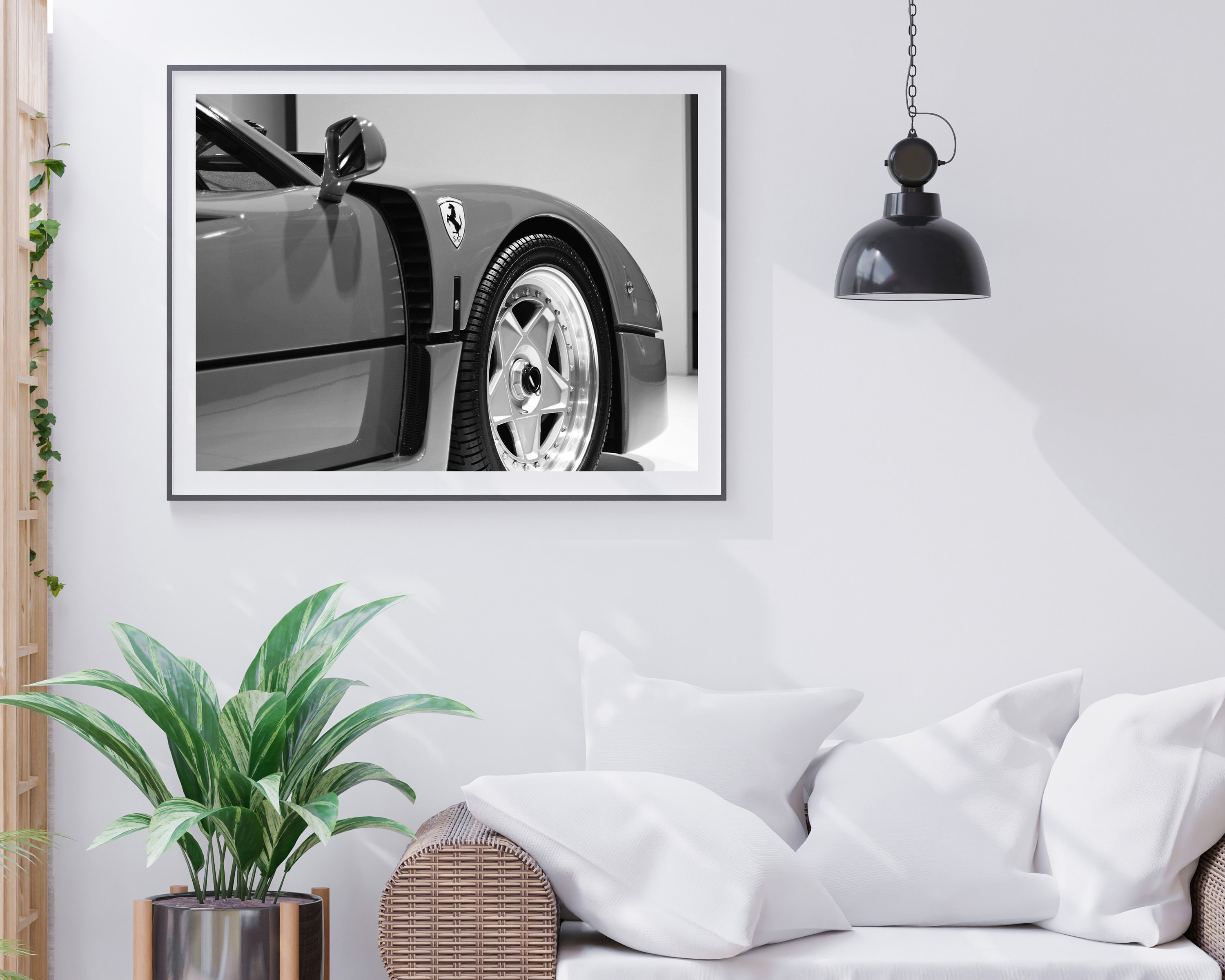 Ferrari F40 Black and White Rear View Print: Vintage Sport Car Art ...