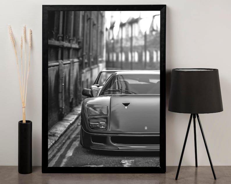 Ferrari F40 Poster, Black and White Ferrari Wall Art, Supercar Print ...