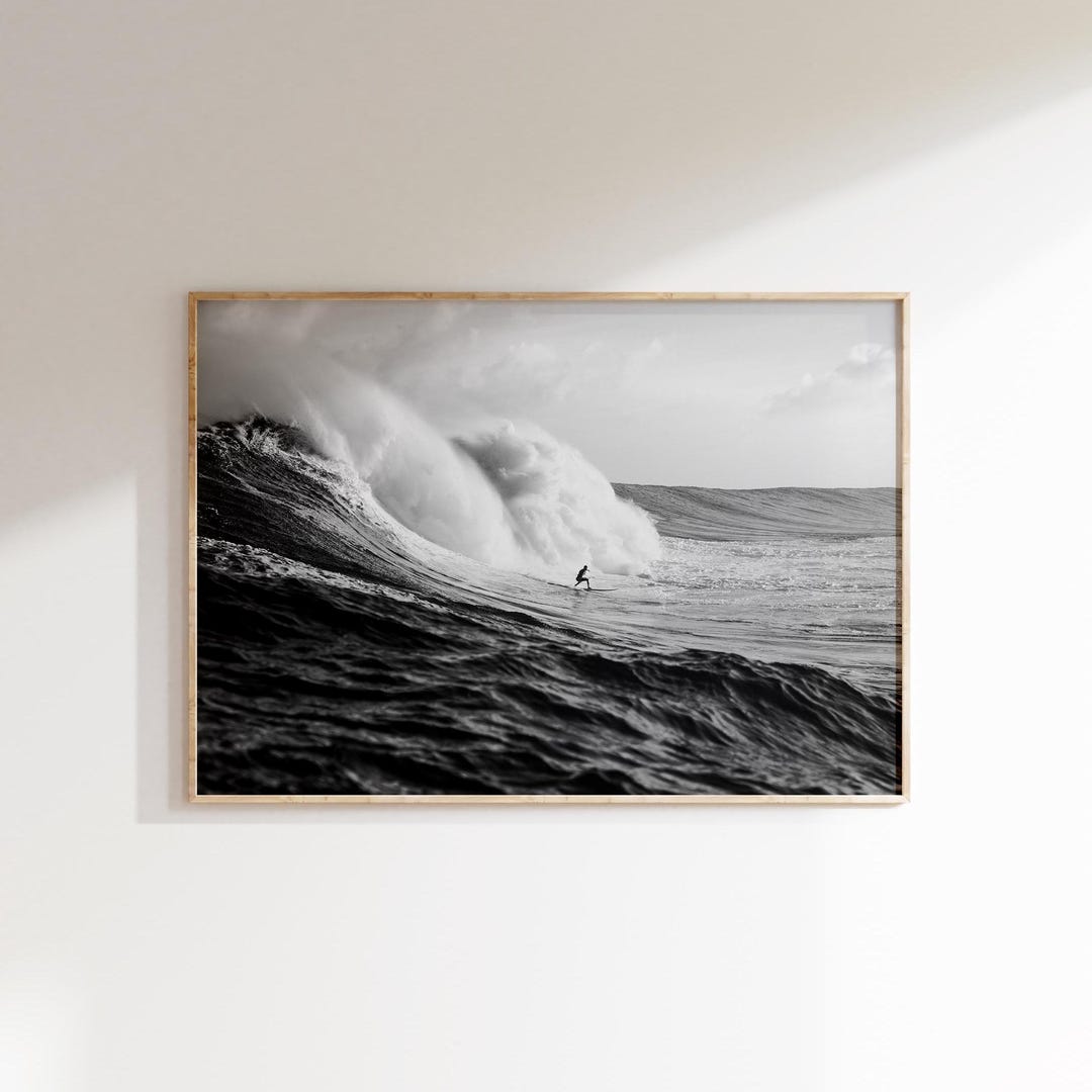 Printable Surfer Wall Art, Surfer Poster, Big Ocean Waves Print, Beach ...