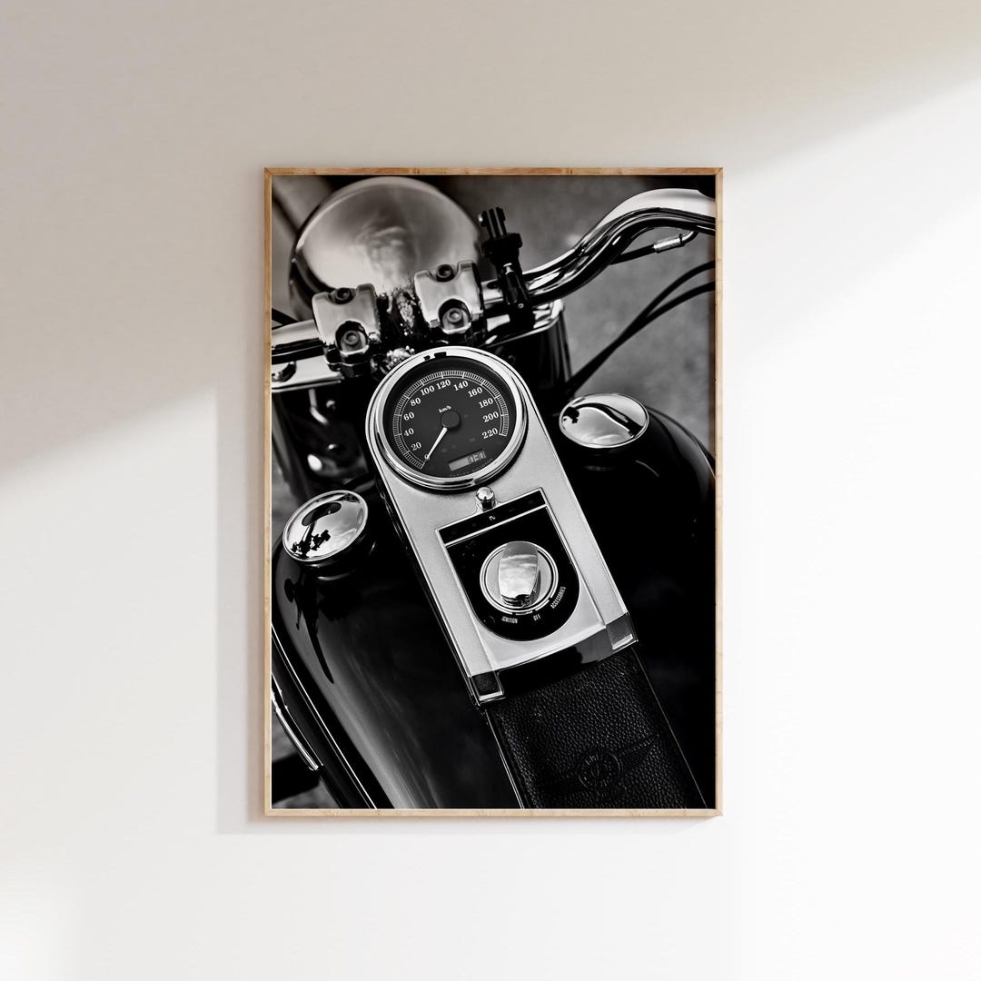 Harley Style Motorcycle Print, Vintage Chopper Wall Art, Monochrome ...