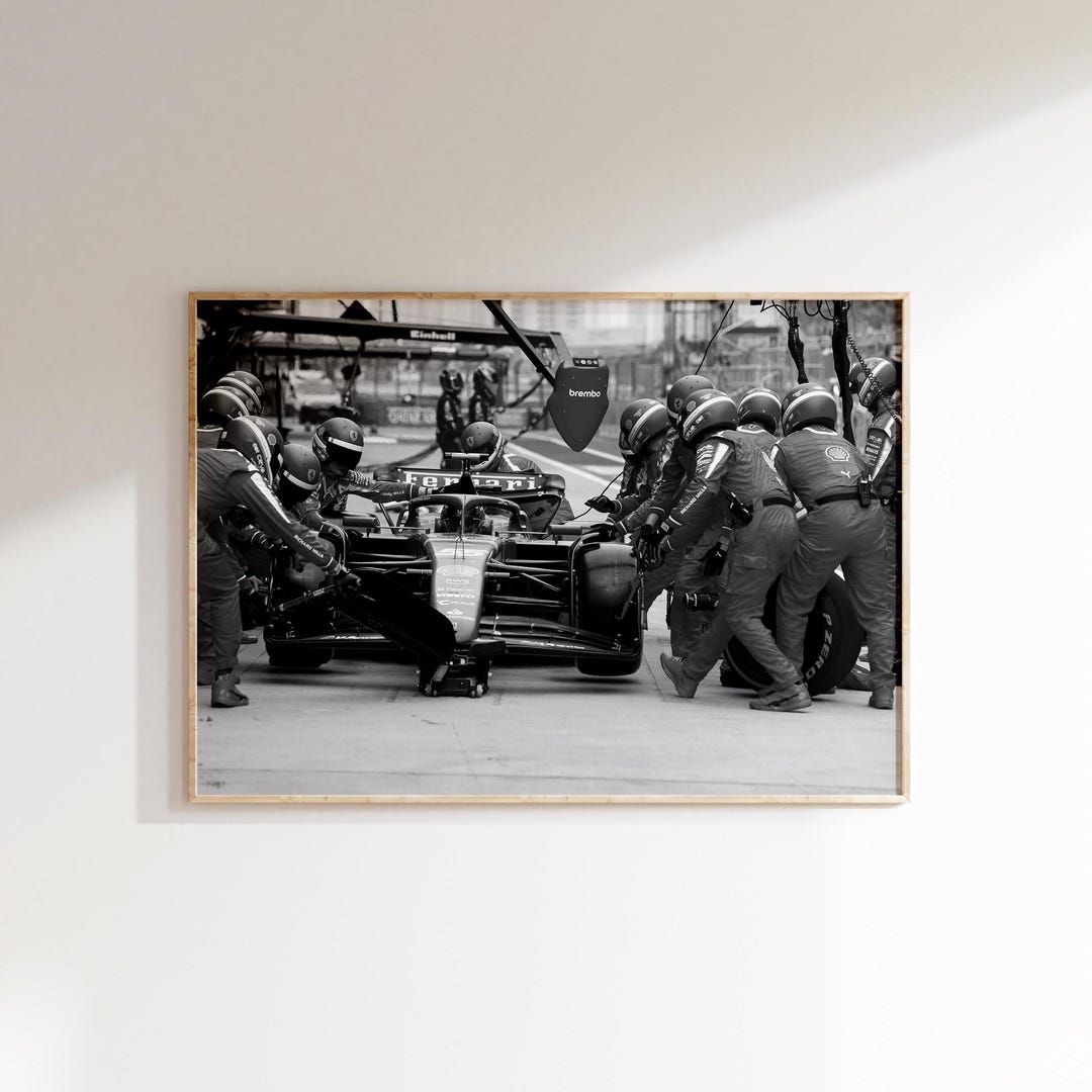 Ferrari F1 Pit Stop Poster Download, Black White F1 Wall Art, Boy Room ...