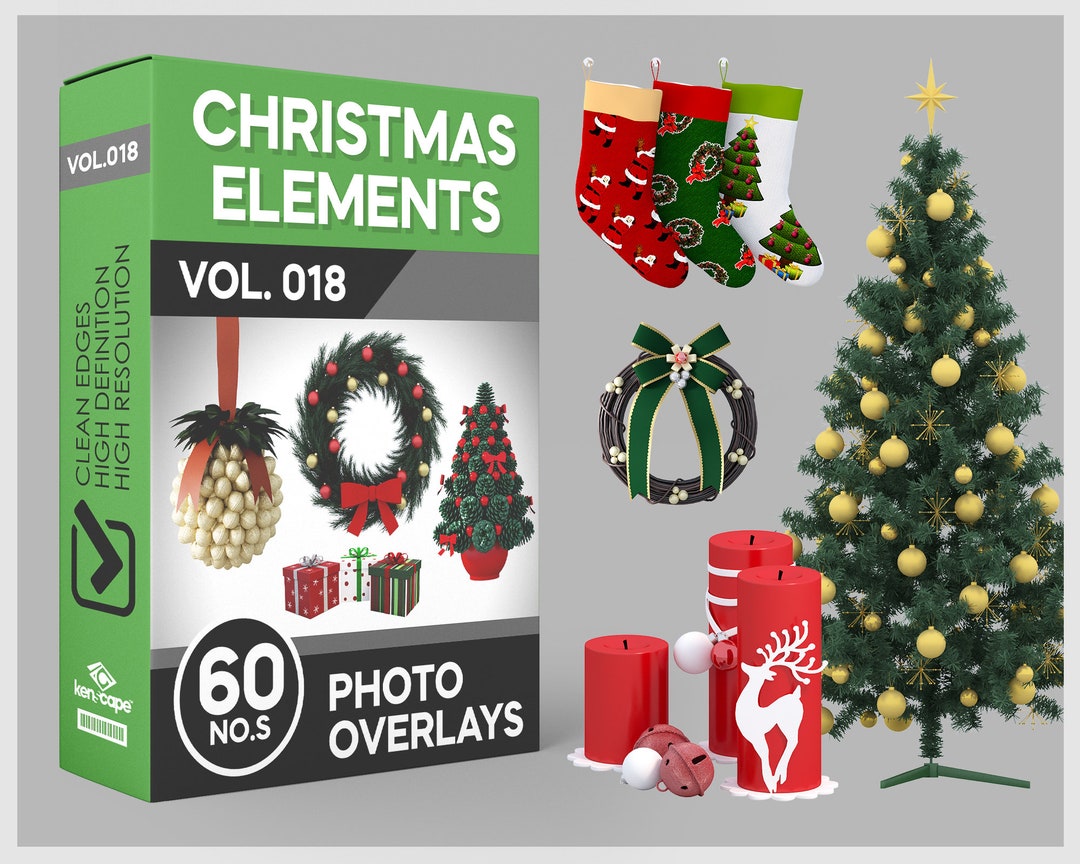 60 Christmas Elements Photo Overlays for Photoshop, Christmas, Holiday ...