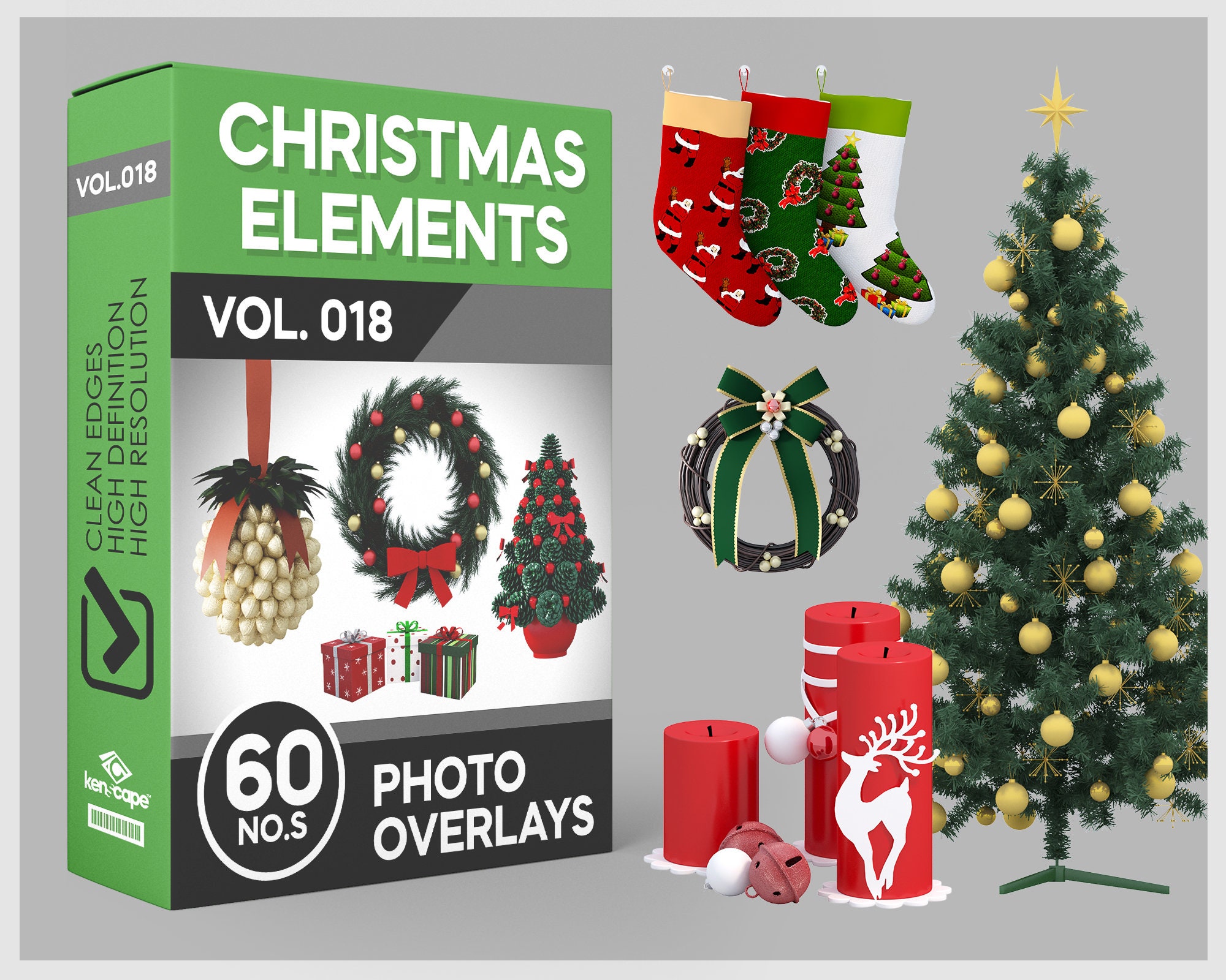 60 Christmas Elements Photo Overlays for Photoshop, Christmas, Holiday ...