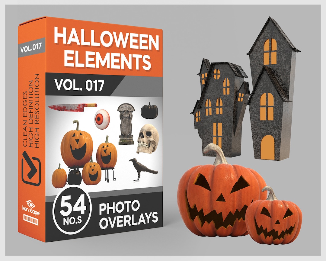 54 Halloween Elements Photo Overlays for Photoshop, Halloween, Pumpkin ...